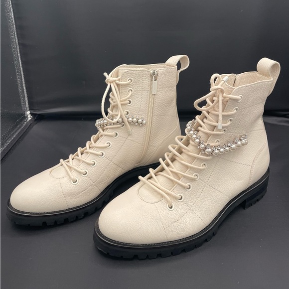 Jimmy Choo | Shoes | New Jimmy Choo Cruz Flat White Lace Combat Boots W ...